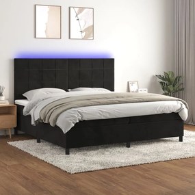 Box spring postel s matrací a LED černá 200x200 cm samet,  3136145