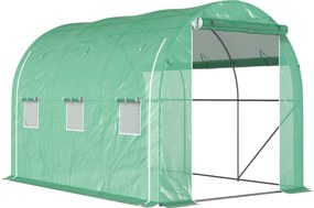 Zahradní skleník Outsunny 6m² 3 x 2m s 1 dveřmi + 2 rolovacími zipovými postranními panely, 6 okny, pozinkovaná ocel, vysoká hustota 140 g/m² Anti-UV