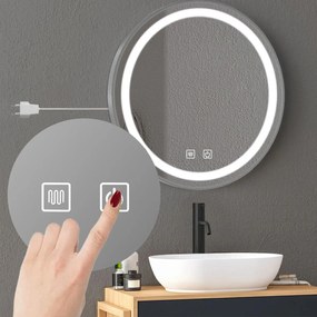 Rea Zrcadlo MMJ ⌀90 cm s vyhříváním a regulovatelným LED osvětlením HOM-06550, kartáčovaná stříbrná