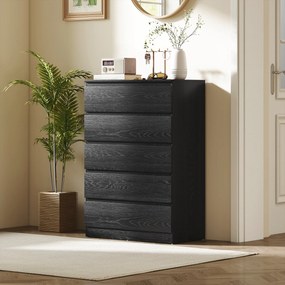 HOMCOM komoda do ložnice s 5 zásuvkami, zásuvková skříň do obývacího pokoje, kanceláře, moderní design 77x40x111,5 cm, černě dřevěný