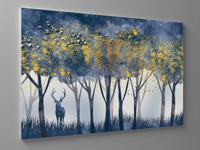Liox Obraz temně modrý les a jelen Rozměr: 90 x 60 cm