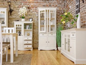Bílý nábytek Čtyřdveřová komoda Belluno Elegante, dřevěná, bílá, masiv, borovice