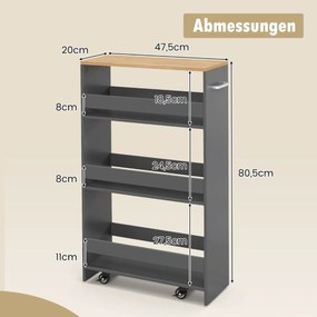 Costway Vozík do výklenku 20 cm široký 4patrový kuchyňský vozík úzká výklenková