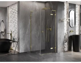 Mexen Lunar, L výklopný sprchový kout pravý 100 x 100 cm, 8mm čiré sklo, zlatý profil, 834L-100-100-50-00-P
