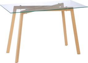 HOMCOM Jídelní stůl pro 4 osoby Moderní kuchyňský stůl s tvrzeným sklem a ocelovými nohami se dřevěným efektem pro obývací pokoj 120x60x76 cm Čirý