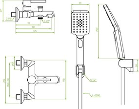 Laveo Alita, vanová baterie s ruční sprchovou soupravou, chromová, LAV-BVA_011D