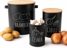 Orion Sada 3 dóz na cibuli, česnek a brambory, plechové s bambusovým víčkem BLACK CZ