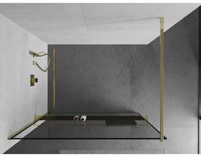 Mexen Kioto+, sprchová zástěna s poličkou a držákem na ručníky 110 x 200 cm, 8mm čiré sklo vzor černý rám, zlatý profil, 800-110-121-50-70
