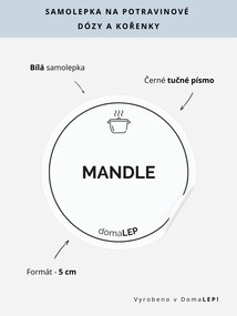MANDLE MLETÉ – bílá samolepka na dózu, tučné písmo, 5 cm | DomaLEP