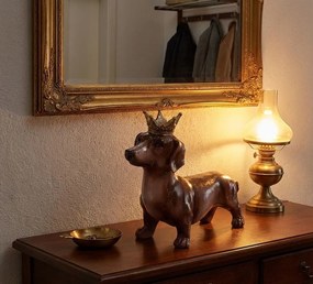 Hnědá dekorace jezevčík s korunkou Dachshund - 35*14*28 cm