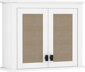 HOMCOM Víceúčelová nástěnná koupelnová skříňka s 2 ratanovými dveřmi a nastavitelnou policí 60x19,5x49,4 cm Bílá | Aosom