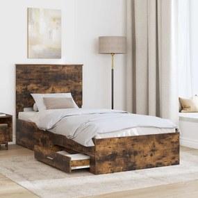 Rám postele s čelo Kouřový dub 90 x 190 cm Kompozitní dřevo 3411363