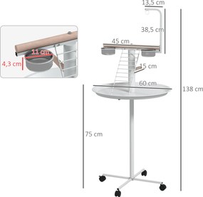 PawHut stojan na ptáky s krmítkem, kolečka, bidýlka, krmítko, krmítko pro ptáky s žebříkem na zahradu, balkon, ocel, bílá| Aosom