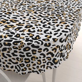 Biante Bavlněný oválný ubrus Sandra SA-409 Leopardí vzor na bílém 140x220 cm