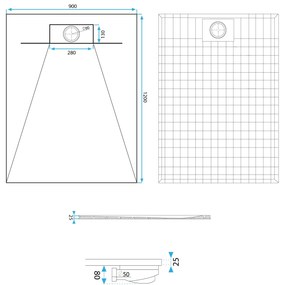 Obdélníková sprchová vanička z SMC kompozitu REA BAZALT CARRARA 120x90 cm, bílý mramor