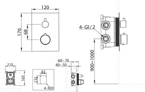 Sapho Sapho, KIMURA podomítková sprchová termostatická baterie, box, 2 výstupy, chrom, KU682