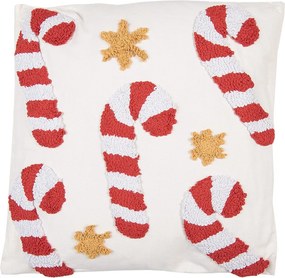 Krémový dekorační vánoční polštář cukrové hole Candy Cane – 45*45*4 cm
