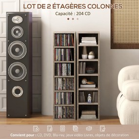 HOMCOM Sada 2 sloupcových polic pro ukládání CD-DVD kabinet 6 + 6 přihrádek 21 x 22,5 x 88,5 cm max. kapacita 204 CD tmavě šedá | Aosom