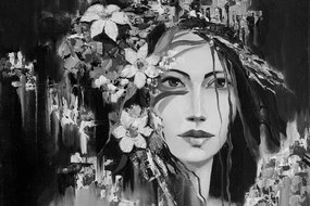 Tapeta originální malba ženy černobílá - 225x150 cm