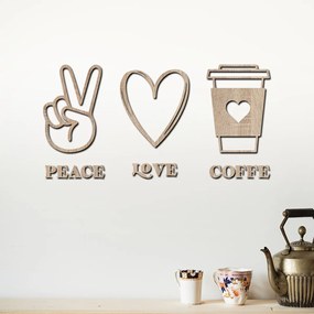 dřevo života Dřevěná dekorace na zeď Peace, love, coffee Rozměry (cm): 40x20, Barevný vzor: Světlý dub