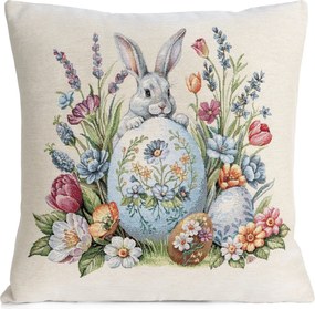 VELIKONOČNÍ GOBELÍNOVÁ DEKORAČNÍ OBLEČKA NA POLŠTÁŘ BUNNY 45X45 CM VZOROVANÁ