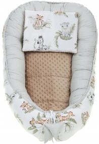 Oboustranné hnízdečko (kokon) pro miminko - BABYMAM PREMIUM set 7v1 - Africká zvířátka s béžovou minky