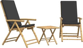 3dílný skládací bistro set s tmavě šedými poduškami bambus 3208932