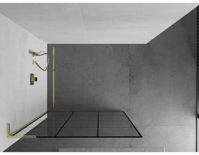 Mexen Kioto L, sprchová zástěna Walk-In 120 x 200 cm, 8mm čiré sklo černý vzor, ​​zlatý lesklý profil, 800-120-103-50-77