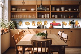 DIMEX | Fototapeta do kuchyně Kočičí emoce KI-420-184 | 420 x 60 cm | bílá, oranžová