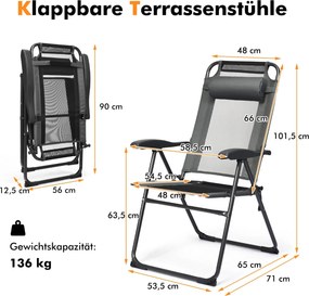 Costway 2 skládací lehátka na terasu – 71 × 58,5 × 101,5 cm, šedá