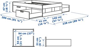 BRIMNES Rám postele s úložnými díly, bílá/Lönset, 140x200 cm