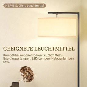 HOMCOM Stojací lampa, stojací svítidlo, objímka E27, černá, stínidlo z bílého textilu, nožní spínač, železo, 47 x 37 x 153 cm