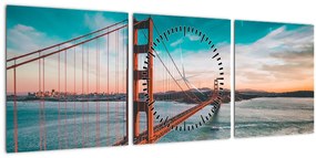 Obraz- Golden Gate, San Francisco (s hodinami) (90x30 cm)