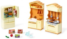 Doplňky k figurkám sylvanian families set - kuchyňská linka s ledničkou