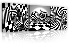 Postershop Obraz na plátně: 3D černobílé spirály a kostky - set 3ks 25x25cm