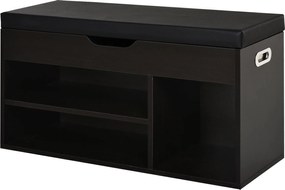 HOMCOM Zateplený botník do předsíně, skříňka s regálem na boty, se 3 přihrádkami, potah z PU kůže, 80x30x43 cm, Černá | Aosom