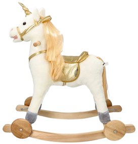 NEF Plyšový houpací kůň s kolečky - zlatý jednorožec