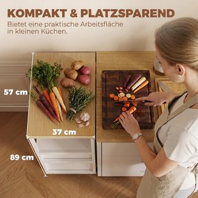 HOMCOM Kuchyňský vozík na kolečkách se 2 zásuvkami, otevřeným úložným prostorem a 2 zajištovacími kolečky, bílá