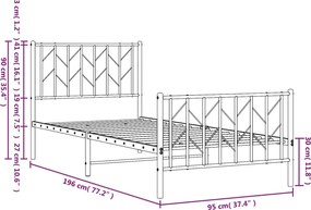 vidaXL Kovový rám postele s hlavovým a nožním čelem 90 x 190 cm [374496] Barva: Bílá