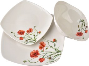 Porcelánová jídelní sada LEA Poppy II 18 ks bílá/červená