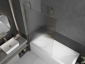 Mexen Next, vanová zástěna 1-křídlová 100 x 150 cm, fixní křídlo, 6 mm sklo s pruhy, zlatý lesklý profil, 895-100-000-00-09-50