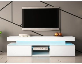 TV stolek/skříňka s LED osvětlením Lestirola 2D 190, Barva:: bíla / bíly lesk