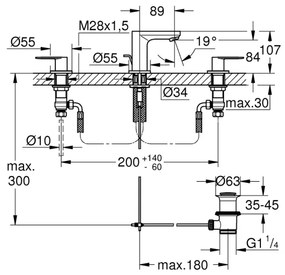 GROHE 20187000-Umyvadlová tříotvorová baterie EUROSMART COSMOPOLITAN DN 15 chrom
