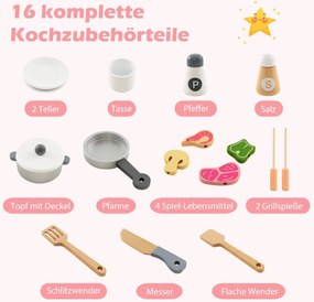 Costway Dřevěná dětská kuchyňka s digestoří a lednicí a kohoutkem a kuchyňským