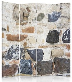 Ozdobný paraván, Stará kamenná zeď - 145x170 cm, čtyřdílný, klasický paraván