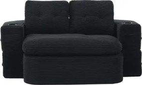 Aosom 2v1 pohovka z kordové tkaniny s nastavitelnou funkcí, 2 držáky nápojů, vysoké opěradlo a extra hluboké sedadlo, 165D x 97Š x 61V cm, černá