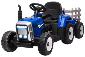 HOMCOM Elektrický dětský traktor s dálkovým ovládáním a přívěsem, MP3 světlomet, 3-6 km/h, pro děti od 3 do 6 let, modrý |
