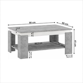 Konferenční stolek PIANI 90x60 cm, beton a bílá