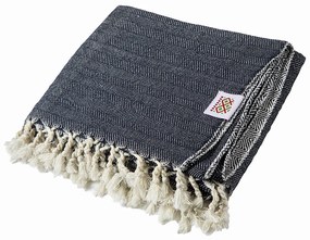 Ručně tkaná vlněná deka Nara VII - tmavě modrá