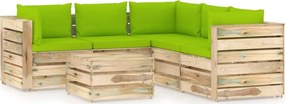 vidaXL 6dílná zahradní souprava s poduškami zeleně impregnované dřevo [3068304] Barva: béžová a šedá